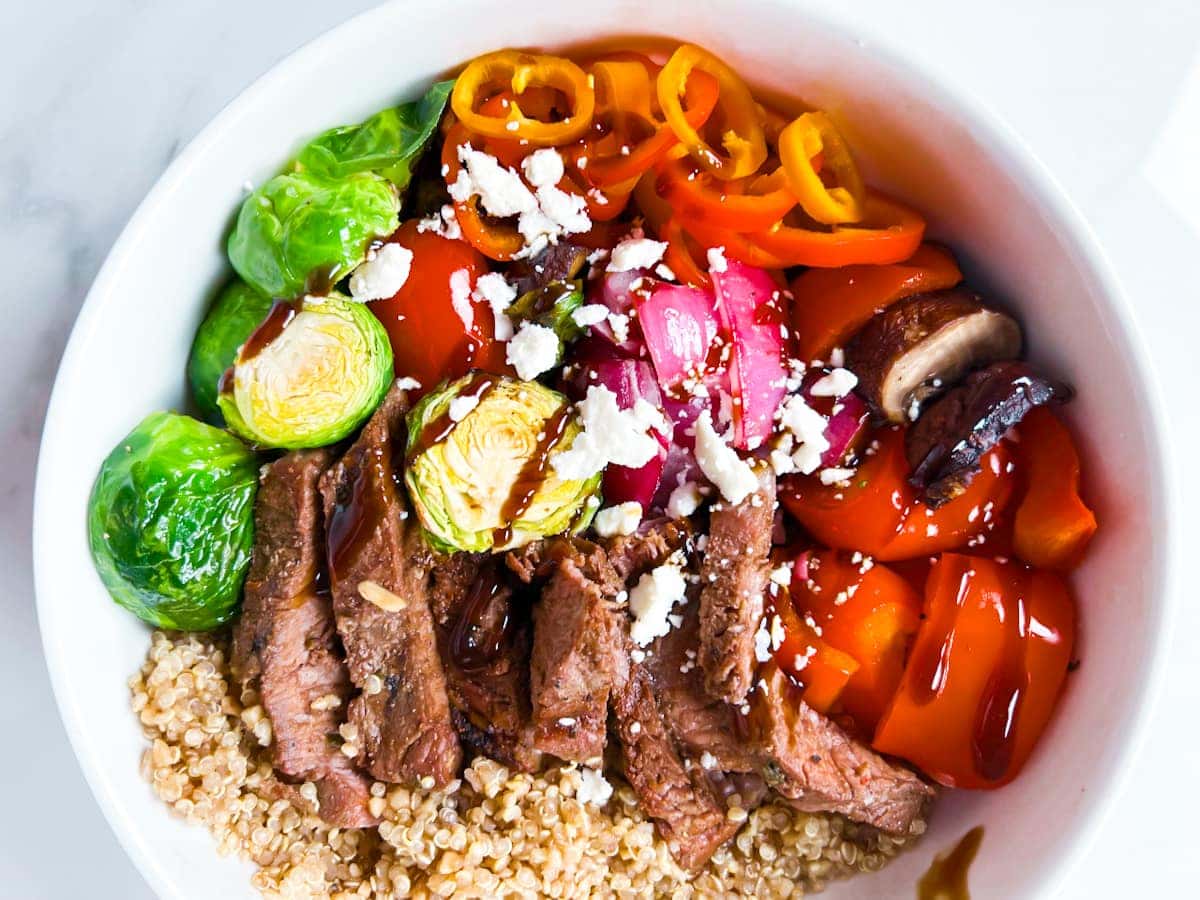 Steak Grain Bowls with Roasted Veggies - Entirely Emmy
