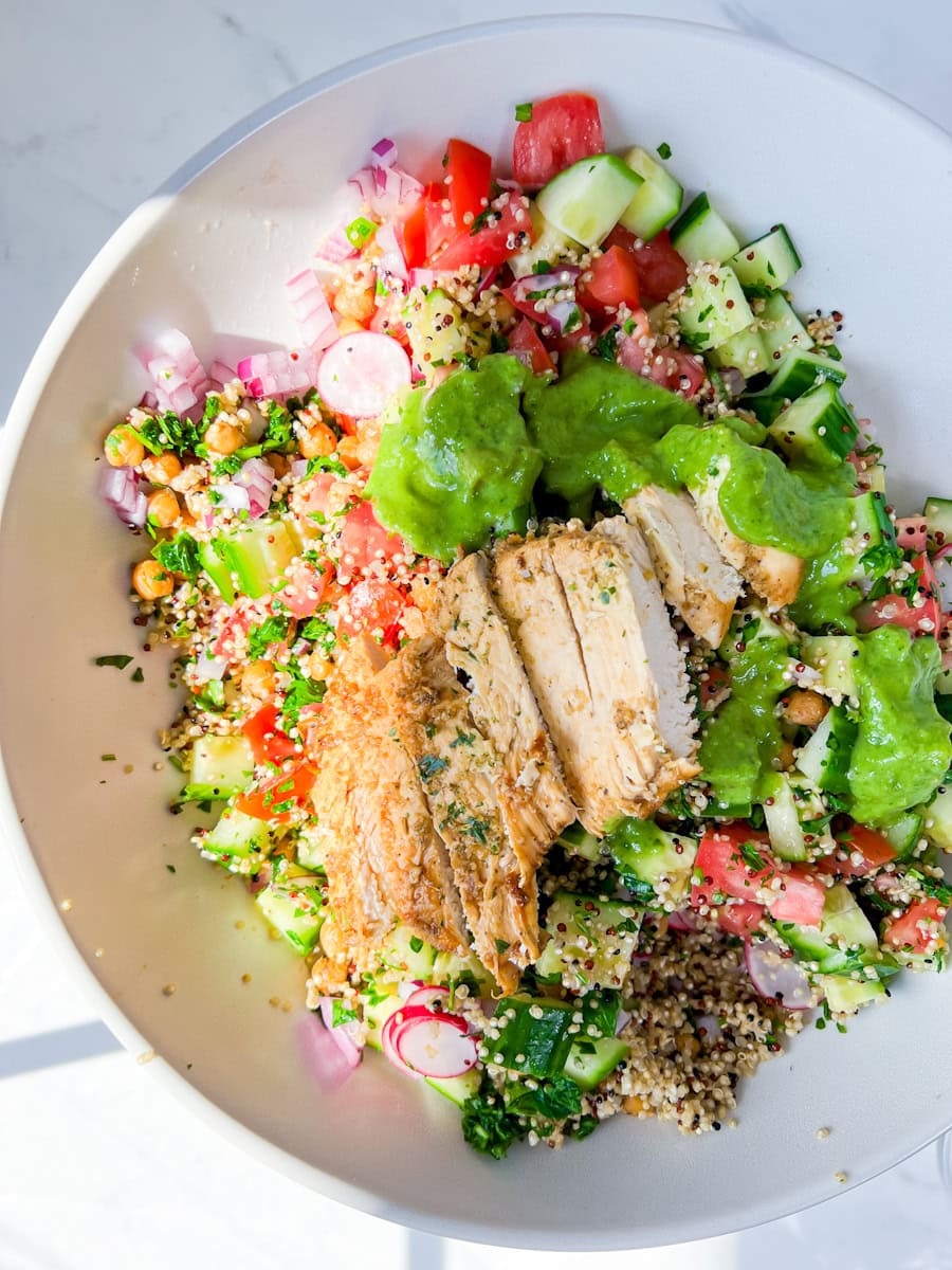 Quinoa Cucumber Salad with Lemon Chicken - Entirely Emmy