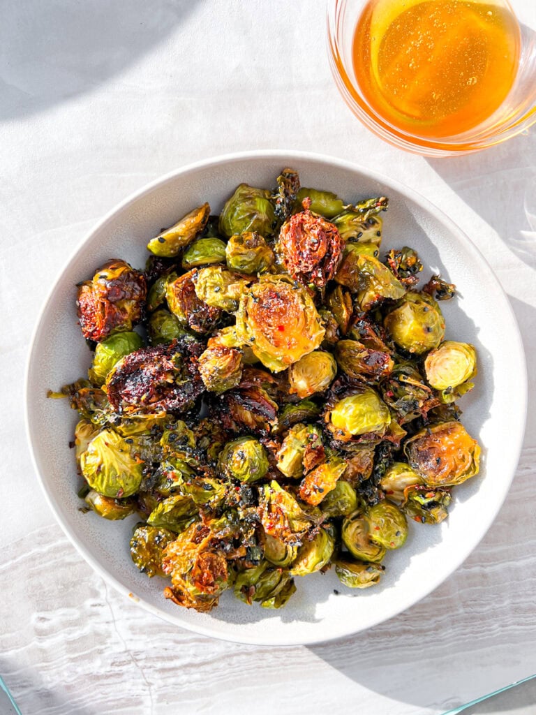 Hot Honey Brussel Sprouts - Entirely Emmy